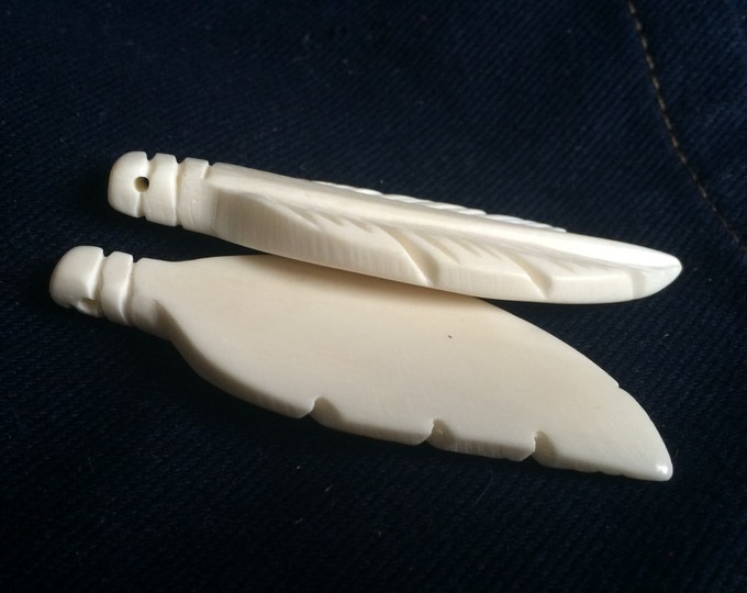 2 Carved Bone Feathers - Etsy
