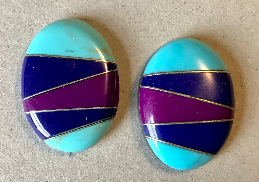2- Turquoise / Sugilite / Lapis Inlay Cabachons - Etsy
