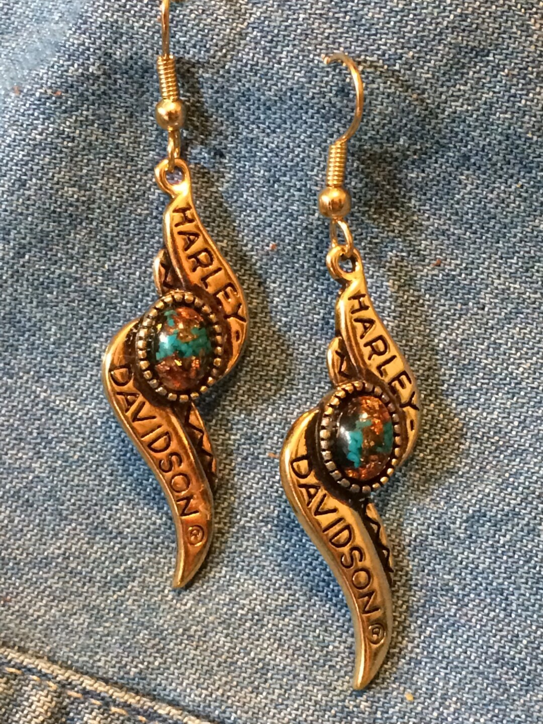 Gold Harley Davidson Ribbon & Kingman's Gold Stone Earrings - Etsy