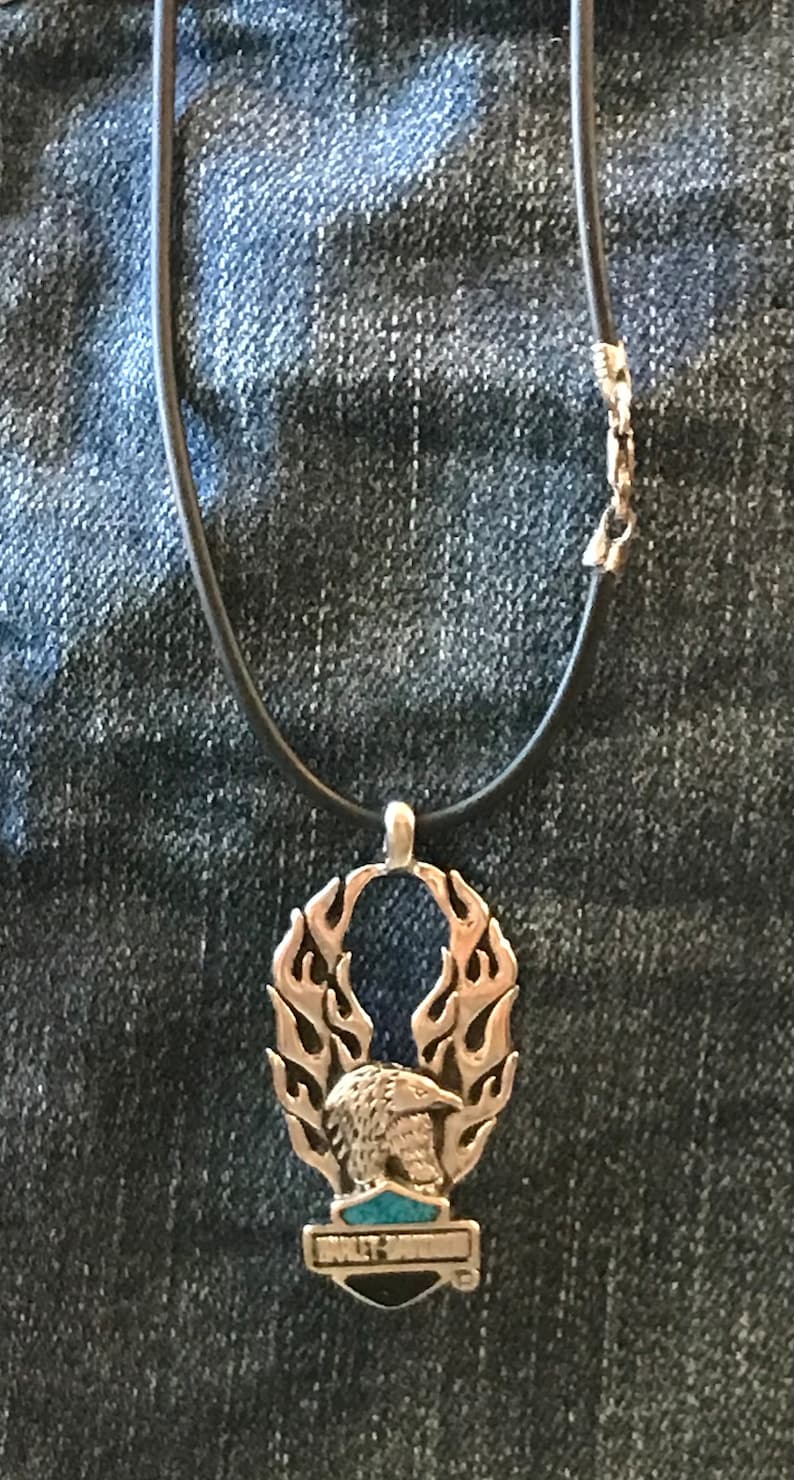 Harley Davidson Flaming Bar/ Shield Pendant Necklace - Etsy