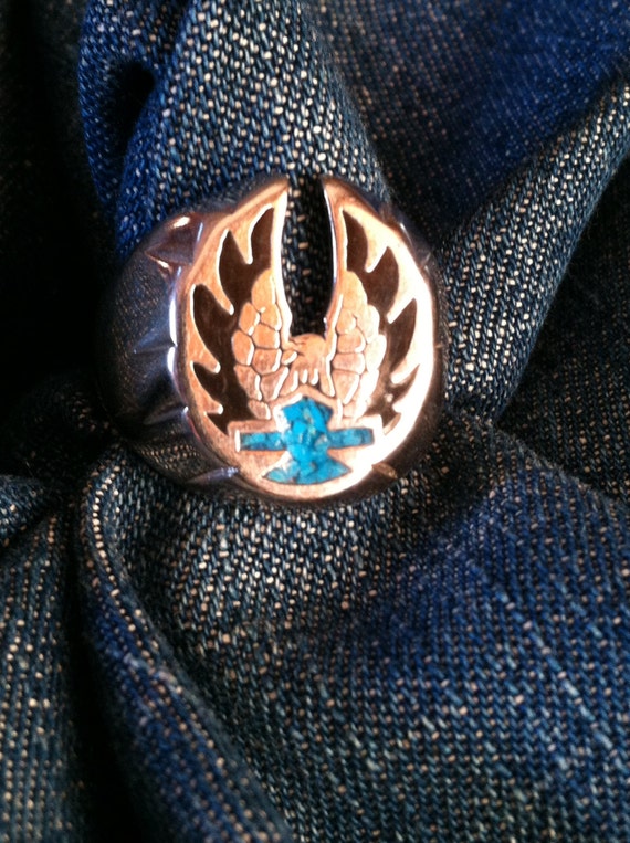 Silver Biker HD Turquoise Eagle Inlay Ring, 57% OFF