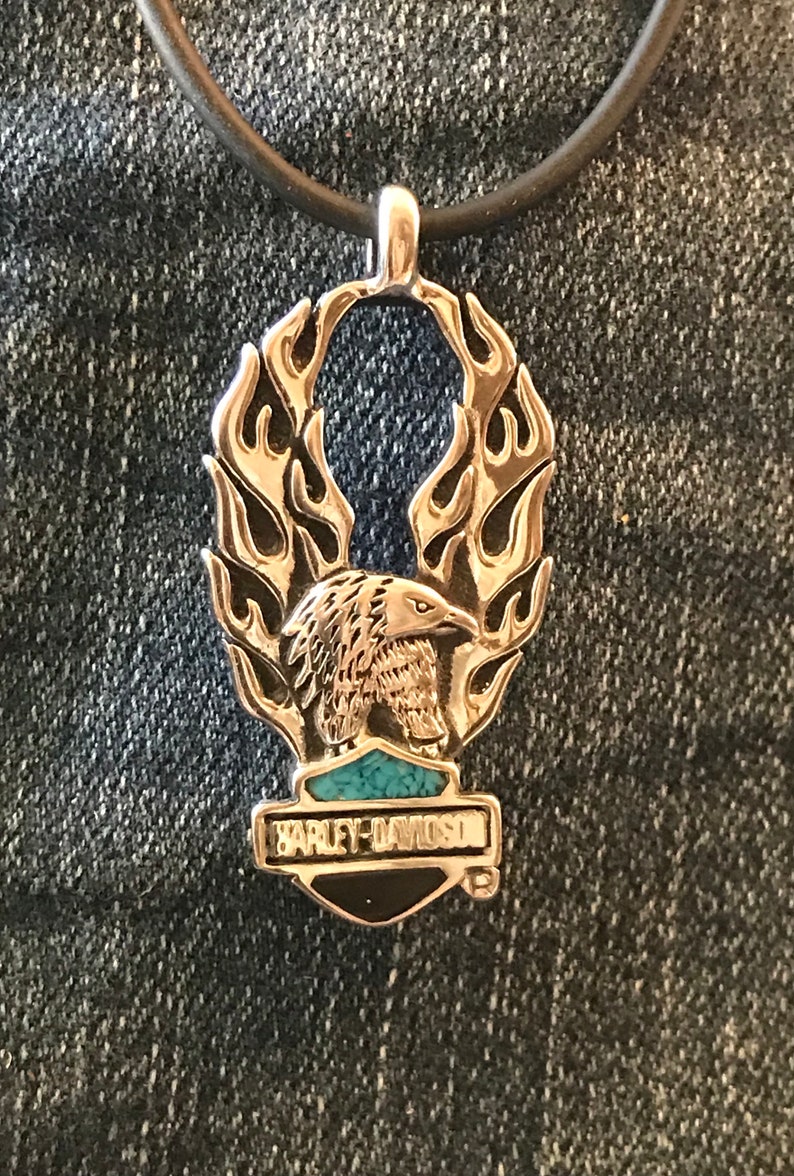 Harley Davidson Flaming Bar/ Shield Pendant Necklace - Etsy