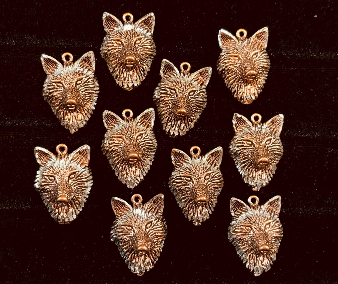 10 - Copper Wolf Charms W/ Diamond Cuts #026 - Etsy