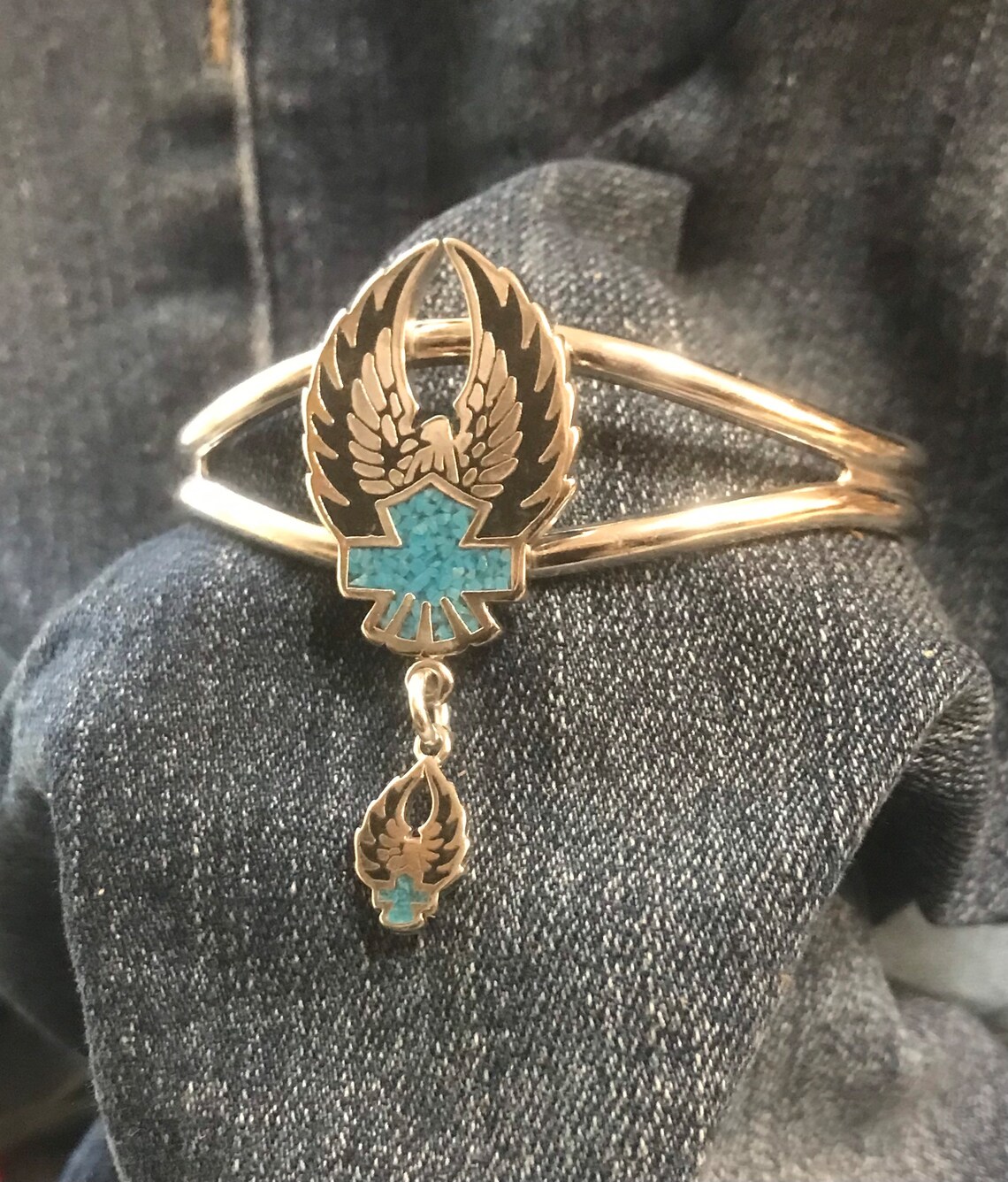 Silver Eagle & HD Shield W/ Turquoise Inlay Bracelet/ Earrings Set - Etsy