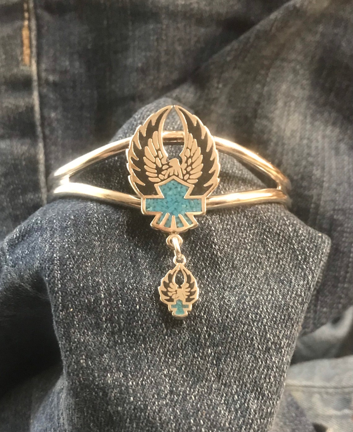 Silver Eagle & HD Shield W/ Turquoise Inlay Bracelet/ Earrings Set - Etsy