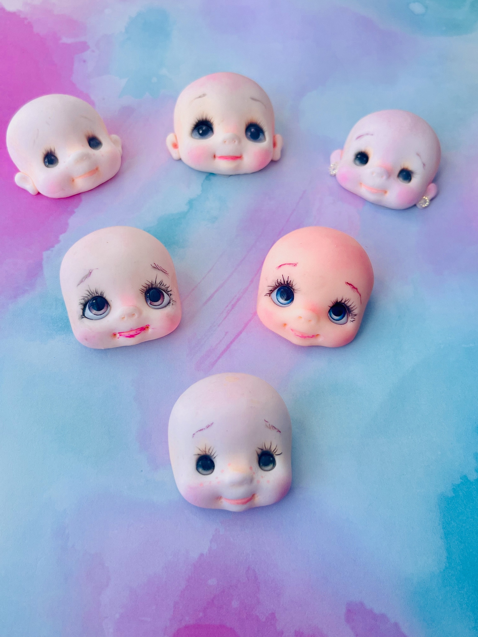Girl Clay Heads for Doll Making, Handmade Doll Heads With 3D Resin Eyes ...
