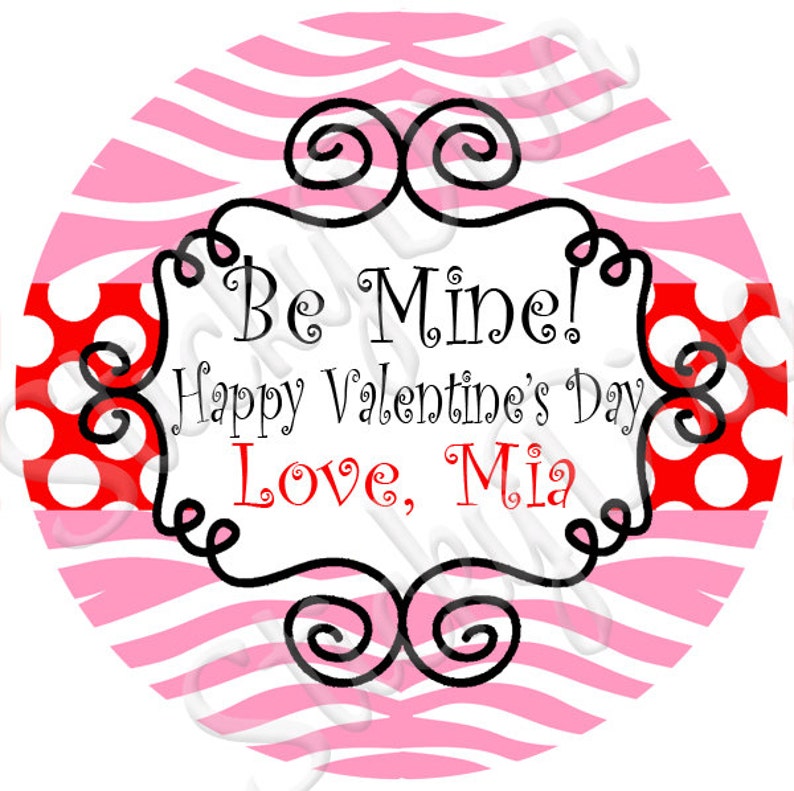 PERSONALIZED VALENTINE STICKERS - Sweet Pink Zebra and Red Dots - Goody ...