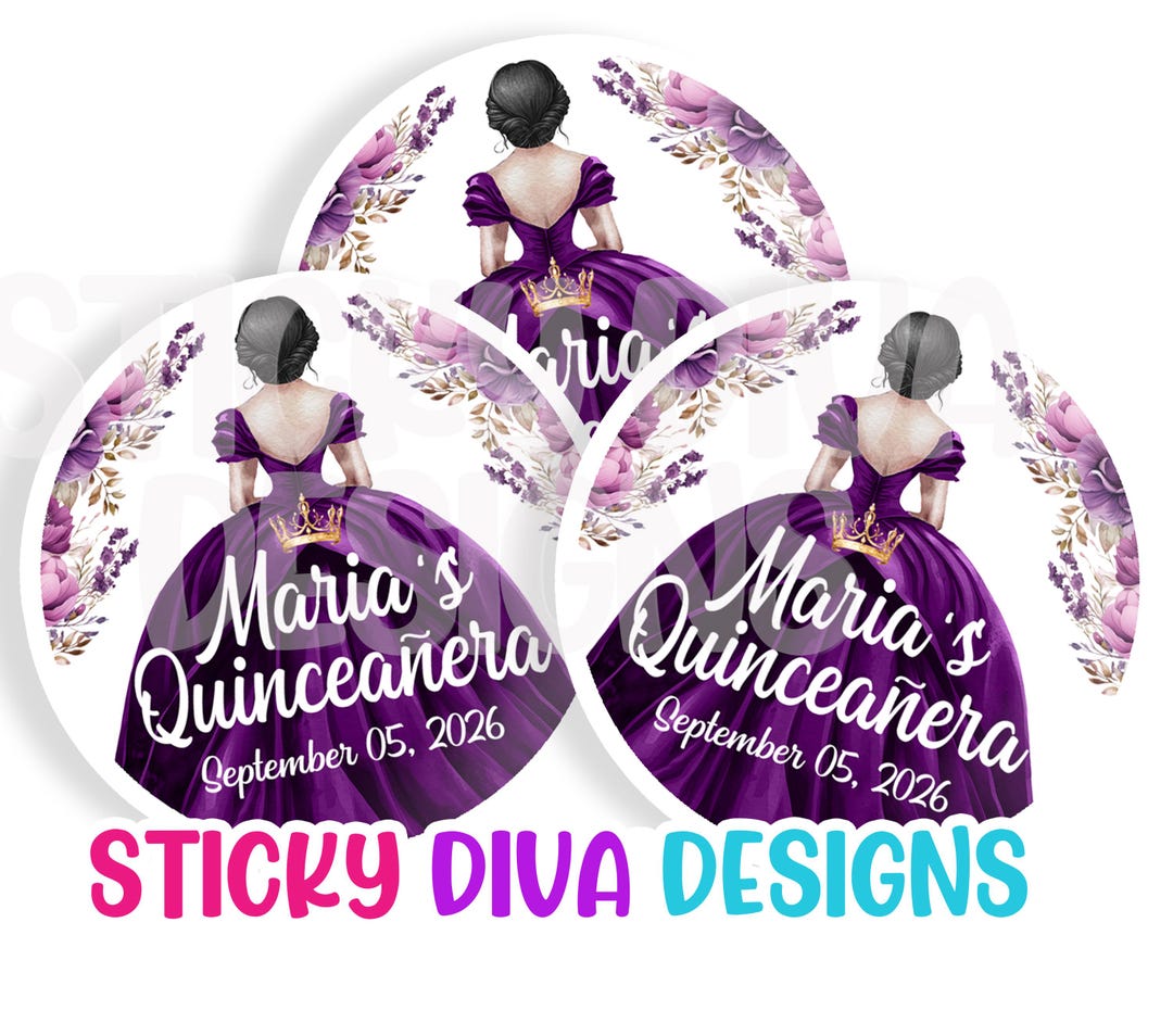 PERSONALIZED QUINCEANERA STICKERS - Purple - Watercolors - Sweet 16 ...