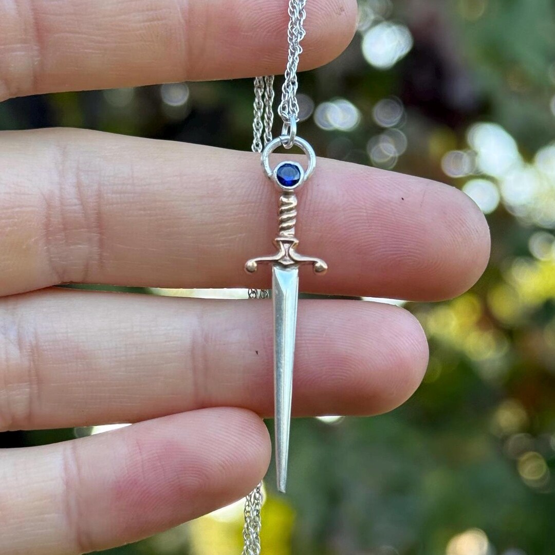 Goldryn, Aelins Sword Necklace in Sterling and Gold With Sapphire - Etsy