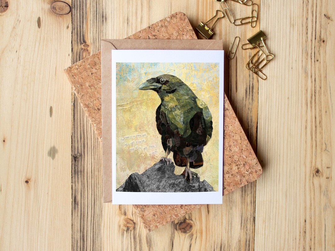 Raven Art Greeting Card: Mixed Media Collage, Inspirational Quote ...