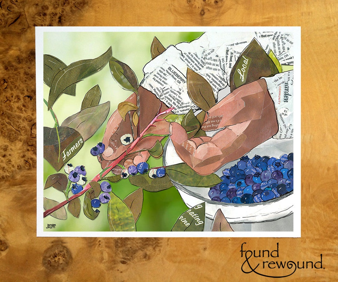 Blueberry Harvest Art Print: Columbia Gorge Farm Labor Collage (8x10 ...