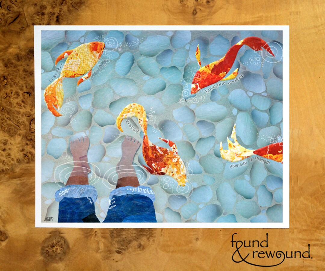 Koi Pond Art Print: Inspirational Fish Swimming Collage (8x10) - Etsy