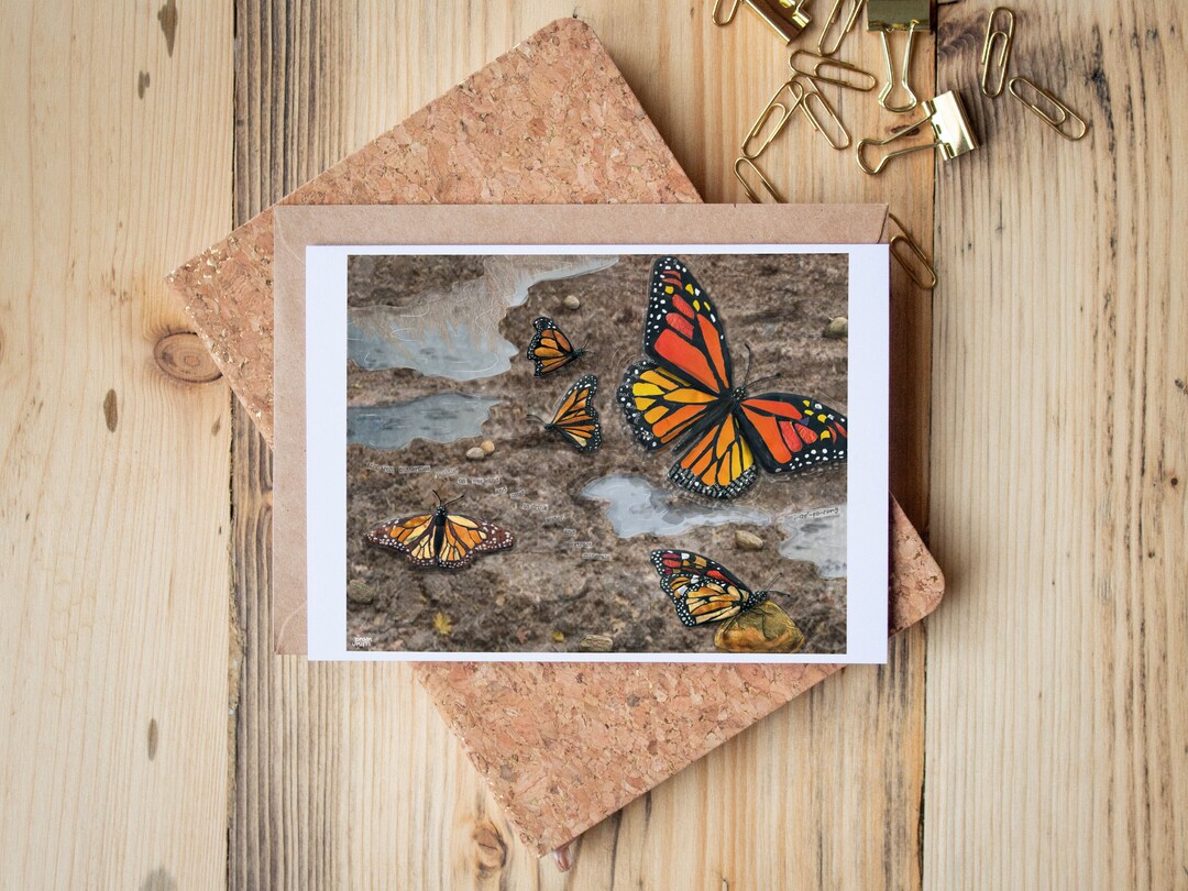 Greeting Card of Mixed Media Collage of Monarch Butterflies Puddling ...