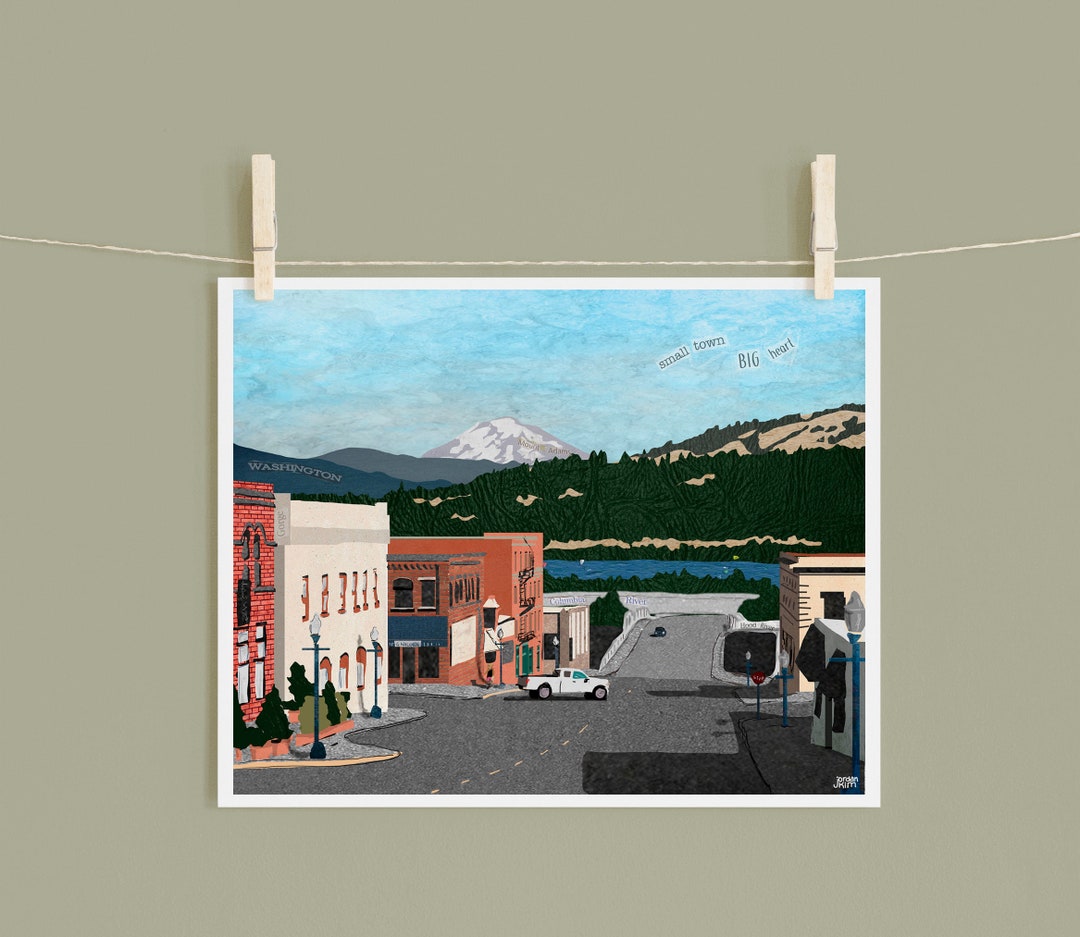 Hood River Oregon Art Print: Columbia River Gorge Mixed Media Collage ...