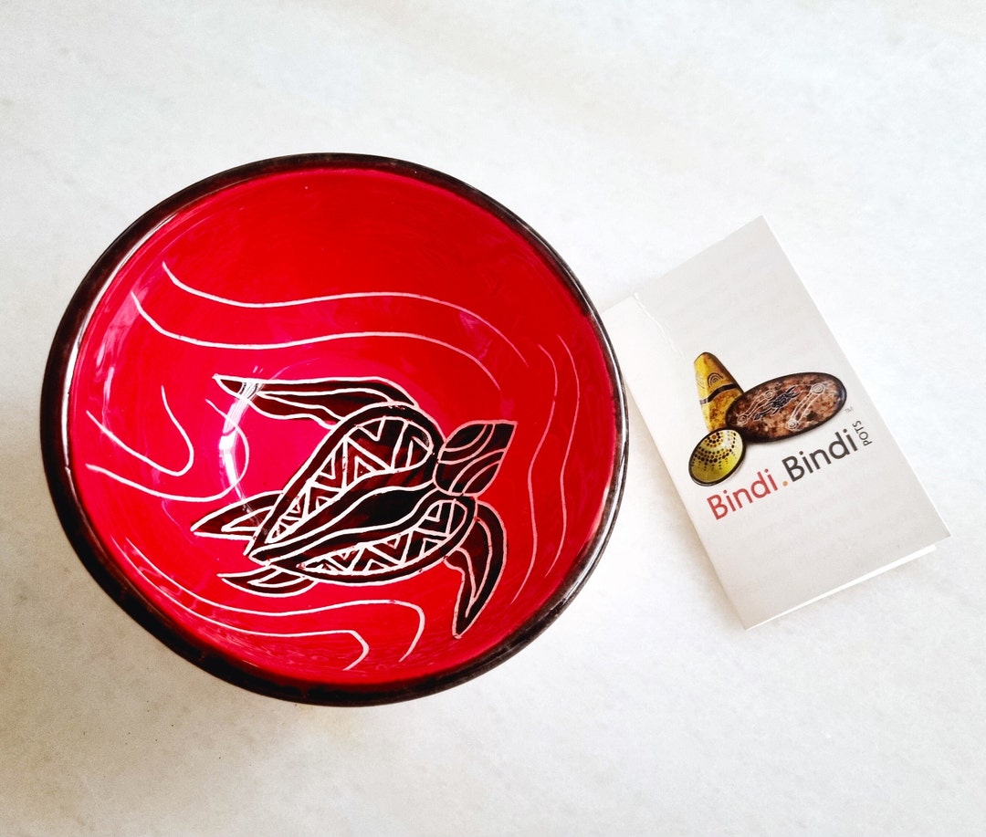 Vintage Aboriginal Bowl | Red Enamel | Bindi Bindi Turtle | Marine ...