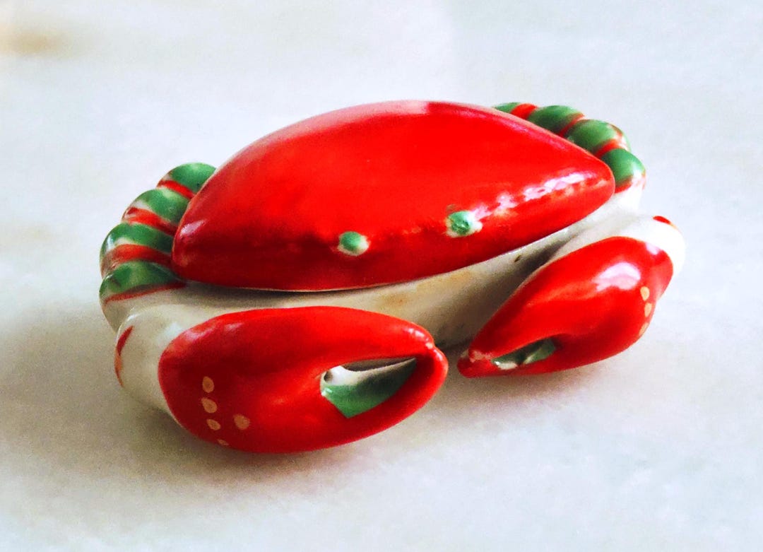 Vintage Dungeness Crab Trinket Box | Clay Trinket Dish With Lid Pill ...
