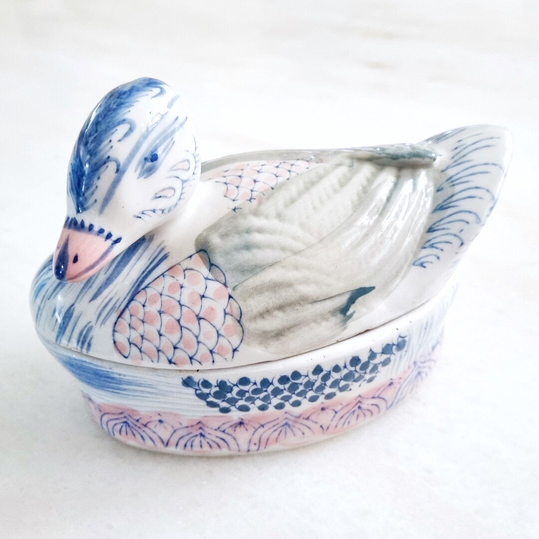 Vintage Porcelain Duck Trinket Box | Hand Crafted Duck Shaped Trinket ...