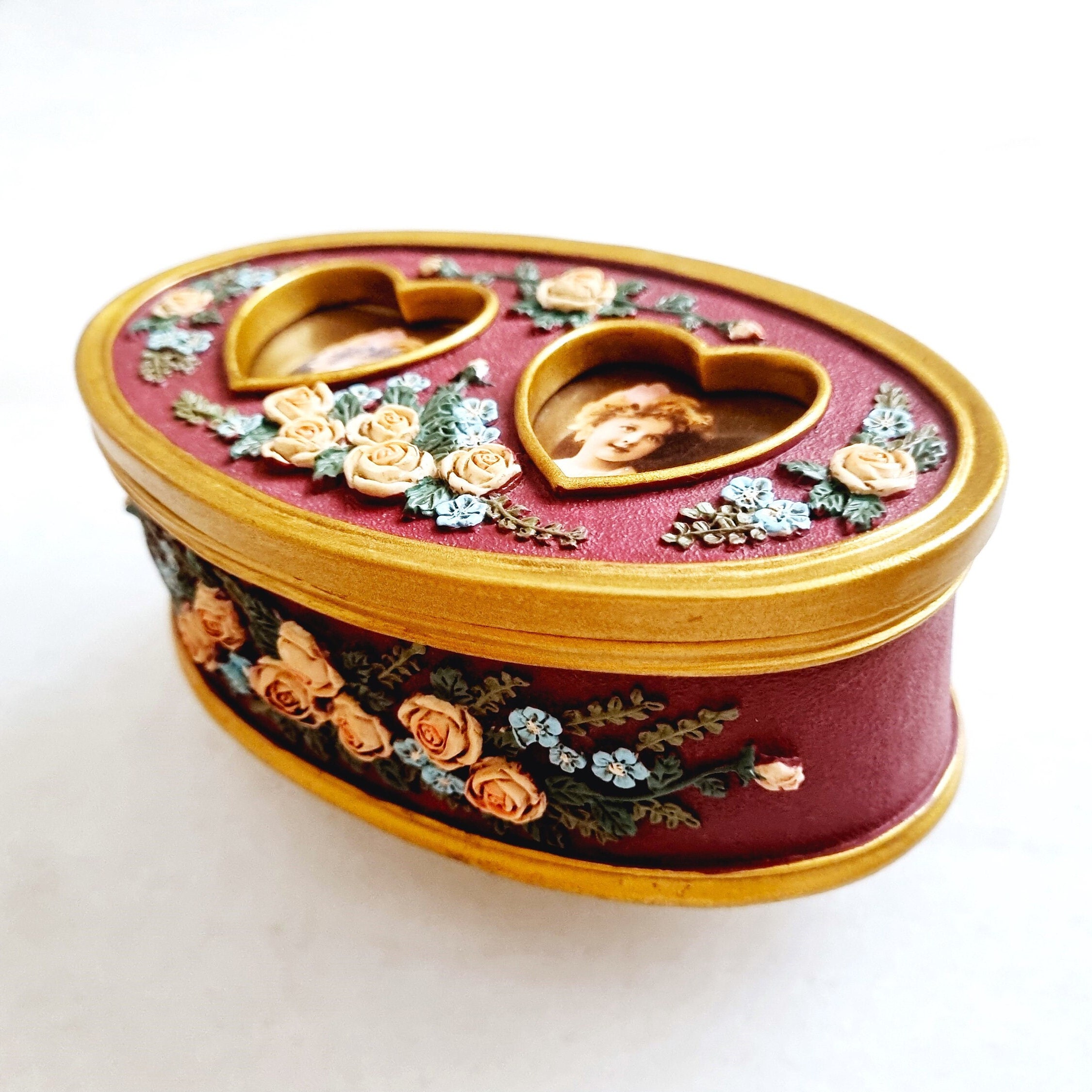 Vintage European Style Double Photo Frame Lid Trinket Box Hand Crafted ...