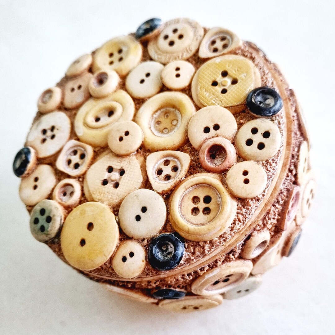 Vintage Buttons Covered Circular Shaped Box Hand Crafted Trinket Box ...
