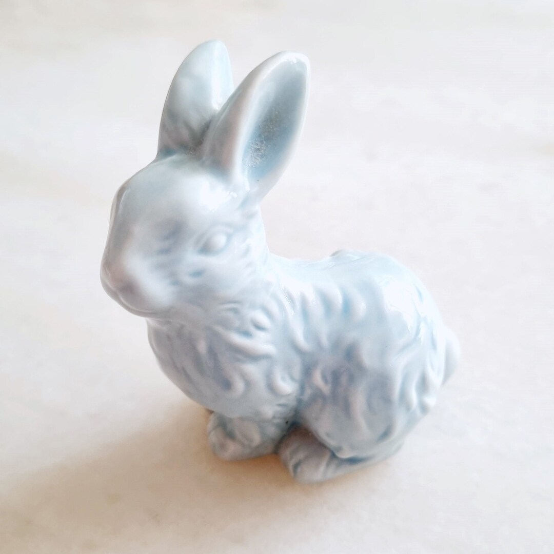 Vintage Porcelain Ceramic Blue Rabbit | Aqua Blue Bunny Figurines ...
