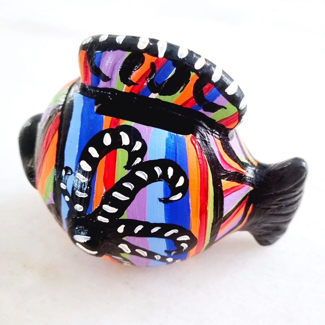 Vintage Hand Painted Fish Terracotta Pottery Ceramic Coin Bank | Hand ...