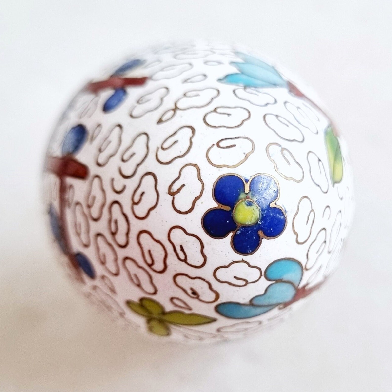 Vintage White Cloisonné Ornamental Egg | Wooden Stand | Embellished ...