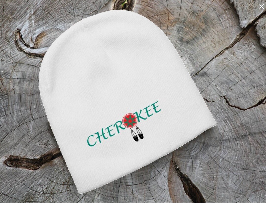 Cherokee Embroidered Knitted White Beanie Tsalagi Cherokee - Etsy