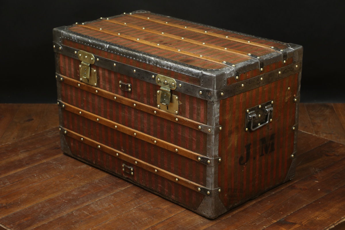 Louis Vuitton Steamer Trunk in Red Striped Canvas - Etsy