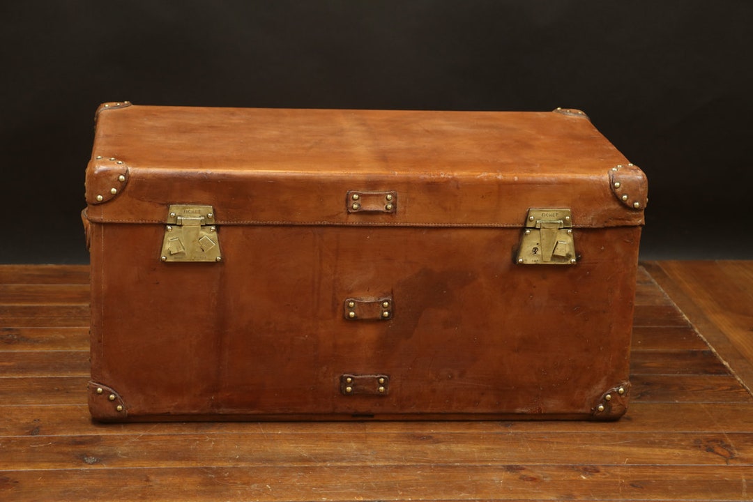 Steamer Trunk, All Leather and Brass, With Fichet Locks - Etsy