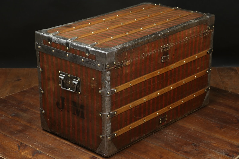 Louis Vuitton Steamer Trunk in Red Striped Canvas - Etsy