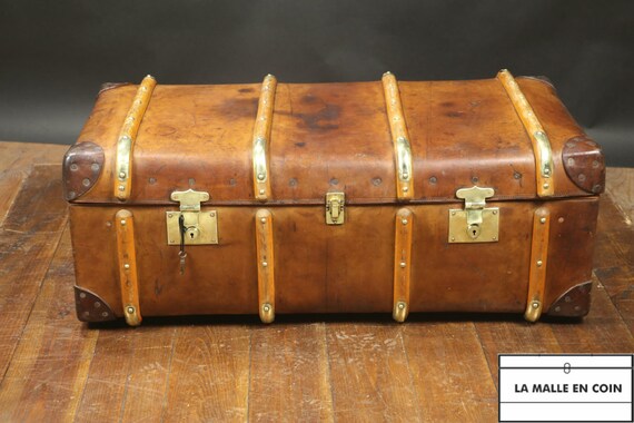 Curved Cabin Trunk in Natural Leather and Brass | Etsy