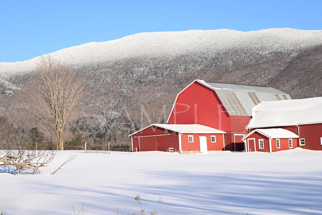 Red Barn Under Snow Capped Ridge ~ Stowe Vermont ~ 2/5/2025 ~ Matted ...