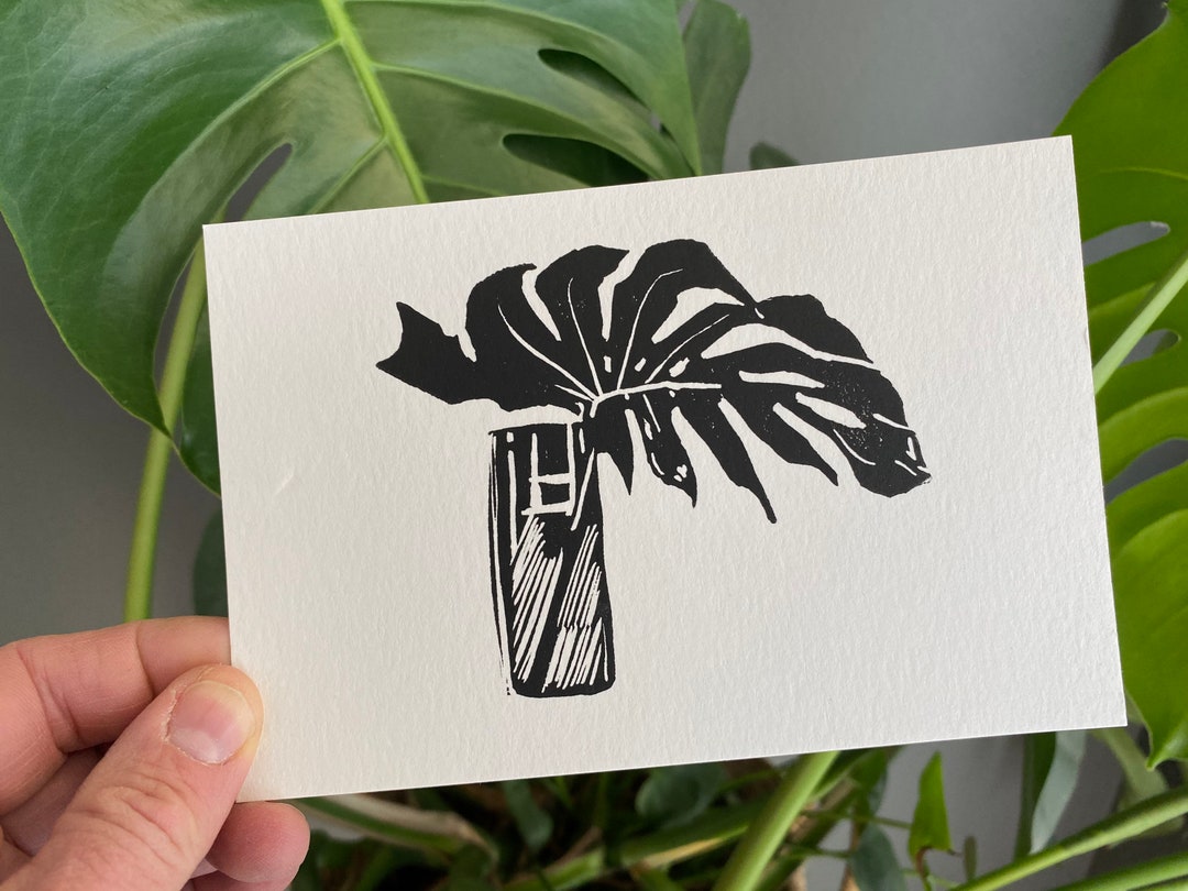 Monstera Leaf Linoleum Block Print - Etsy