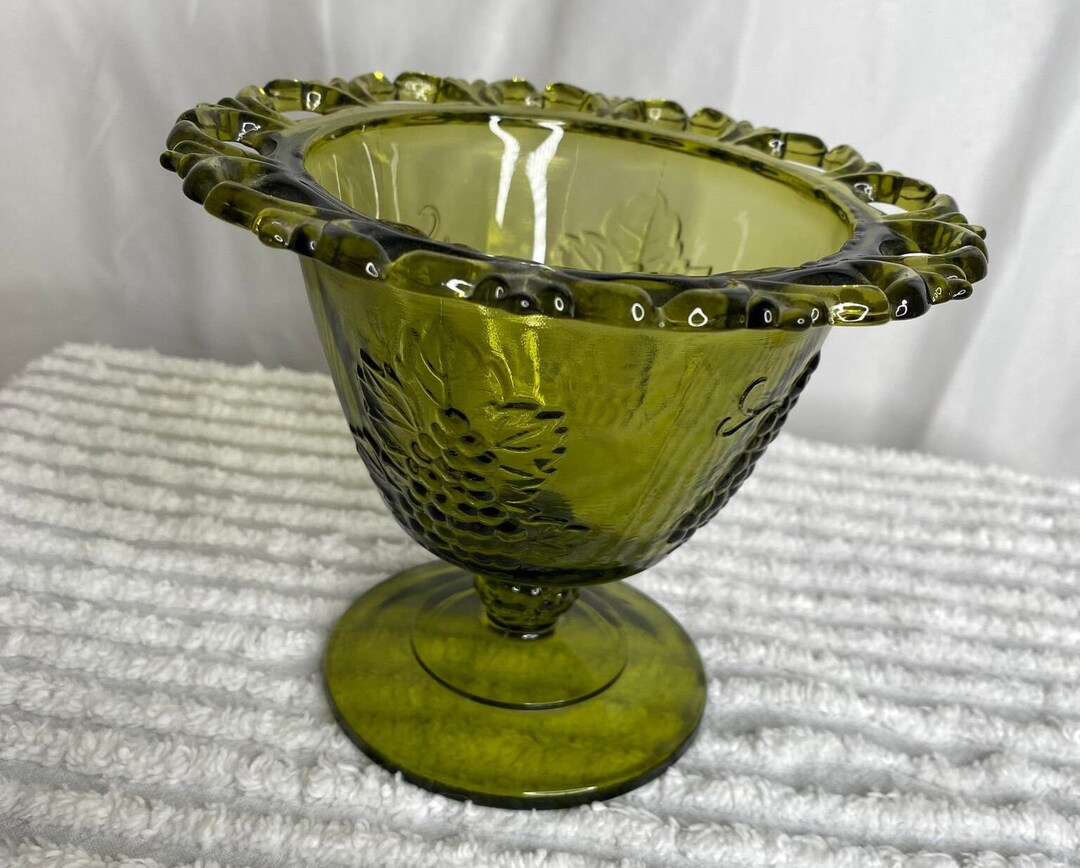 Vintage Green Indiana Glass Colony Harvest Compote Pedestal Bowl - Etsy