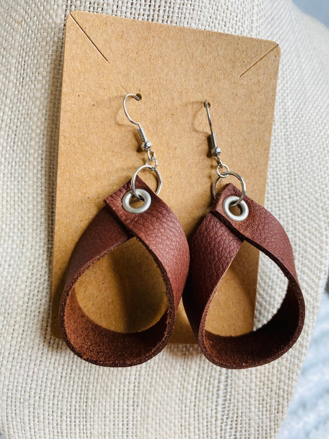 Genuine Leather Loop Dangle Earrings | Stainless Steel | Hypoallergenic ...