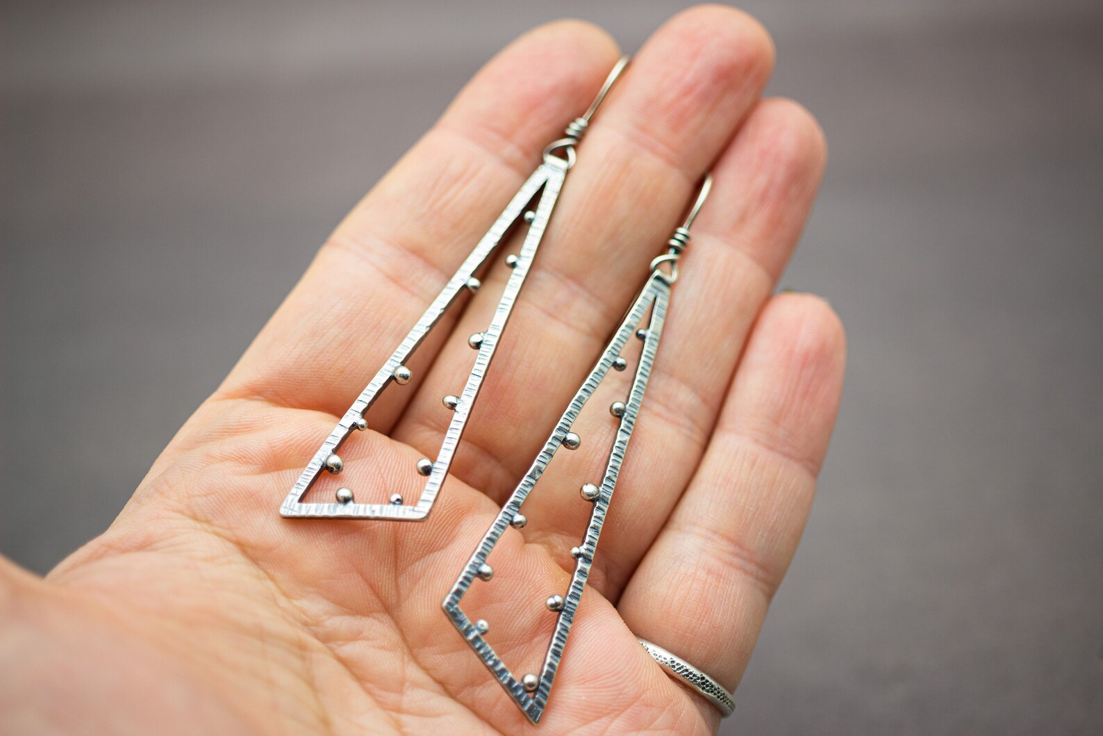 Triangle Earrings Geometric Drop Earrings Sterling Silver Long - Etsy