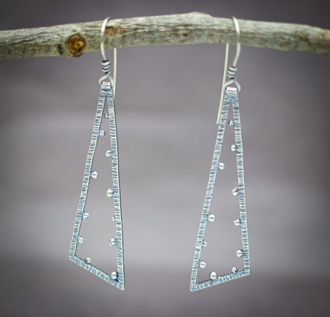 Triangle Earrings Geometric Drop Earrings Sterling Silver Long Dangle ...