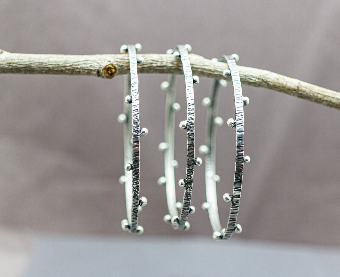 Sterling Silver Bangle Bracelet Textured with Granules Dew | Etsy