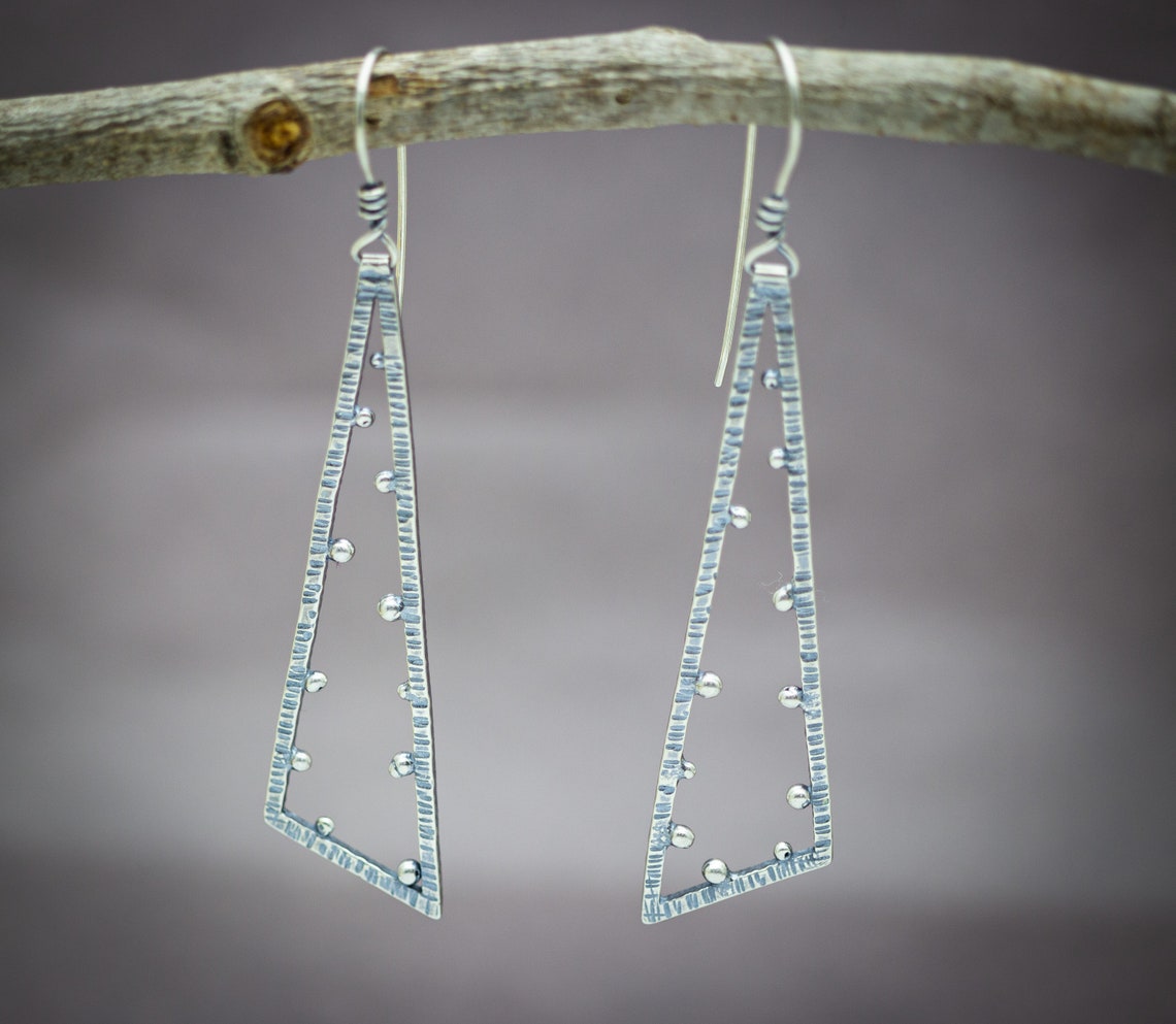 Triangle Earrings Geometric Drop Earrings Sterling Silver Long - Etsy