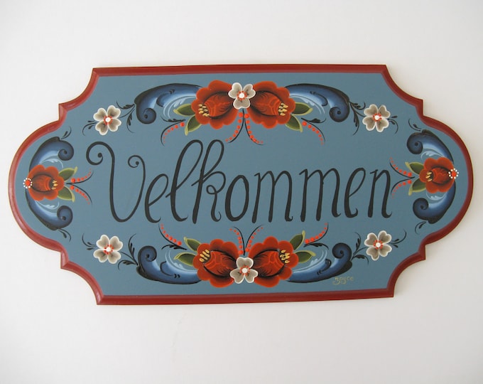 Norwegian Rosemaling on a Velkommen Sign - Etsy