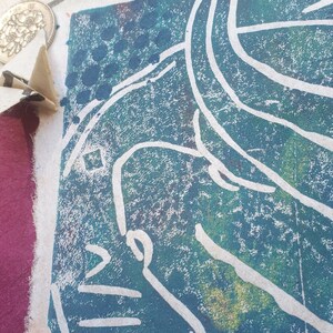 Koi Fish With Lily Pad Linoleum Block Print With Origami Crane and Coin ...