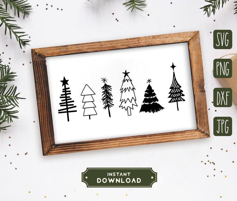 Christmas Trees SVG Pine Hand Drawn Svg Nordic Christmas - Etsy