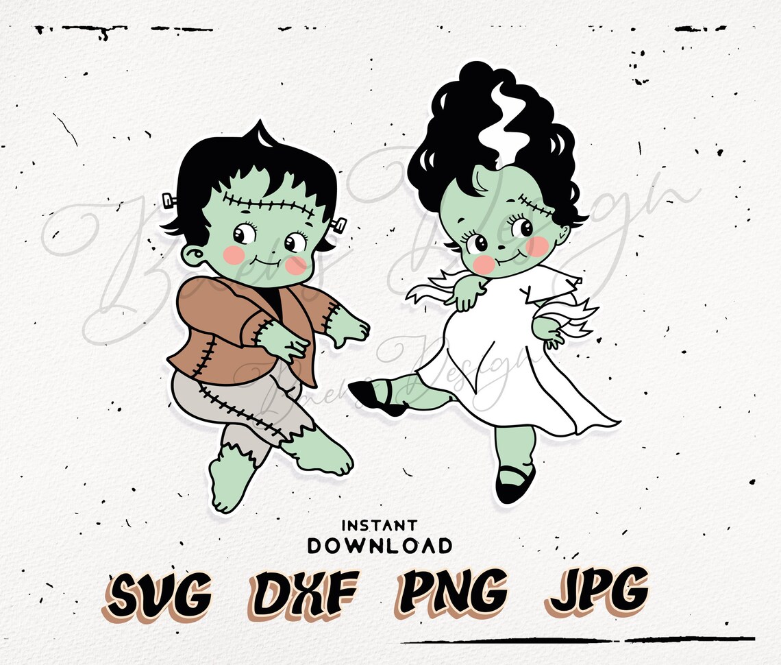 Retro Frankenstein & Bride Kewpie Doll SVG: Halloween Printable ...