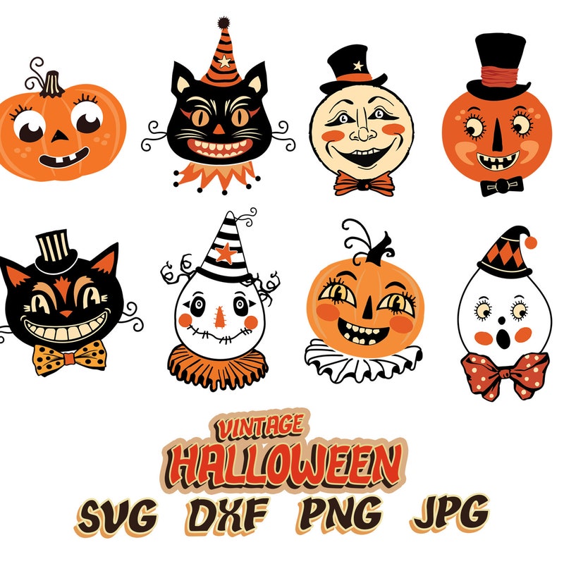 Halloween Retro Clipart - Etsy
