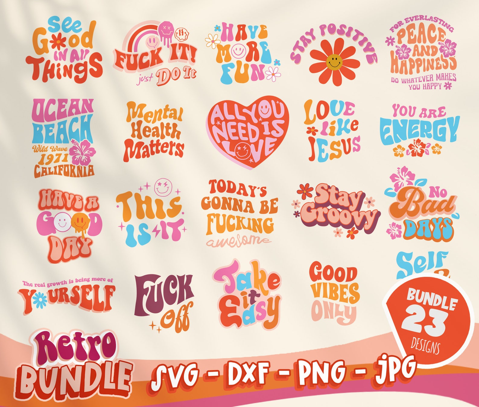 Trendy SVG Bundle Boho SVG Bundle Hippie Svg Retro - Etsy