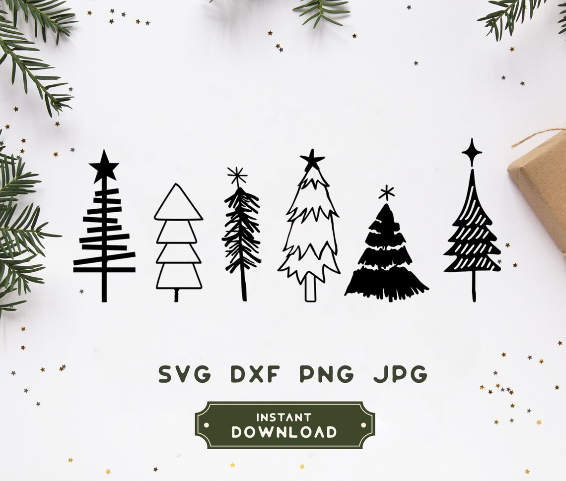 Christmas Trees SVG Pine Hand Drawn Svg Nordic christmas | Etsy
