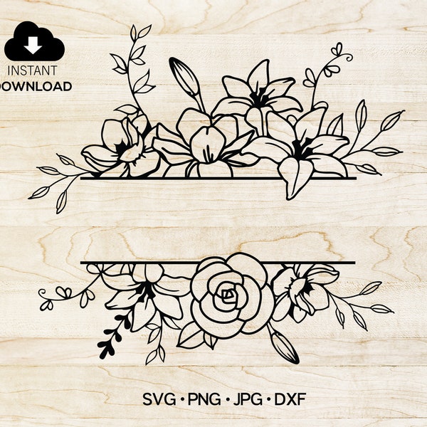 Floral Border Split Svg - Etsy