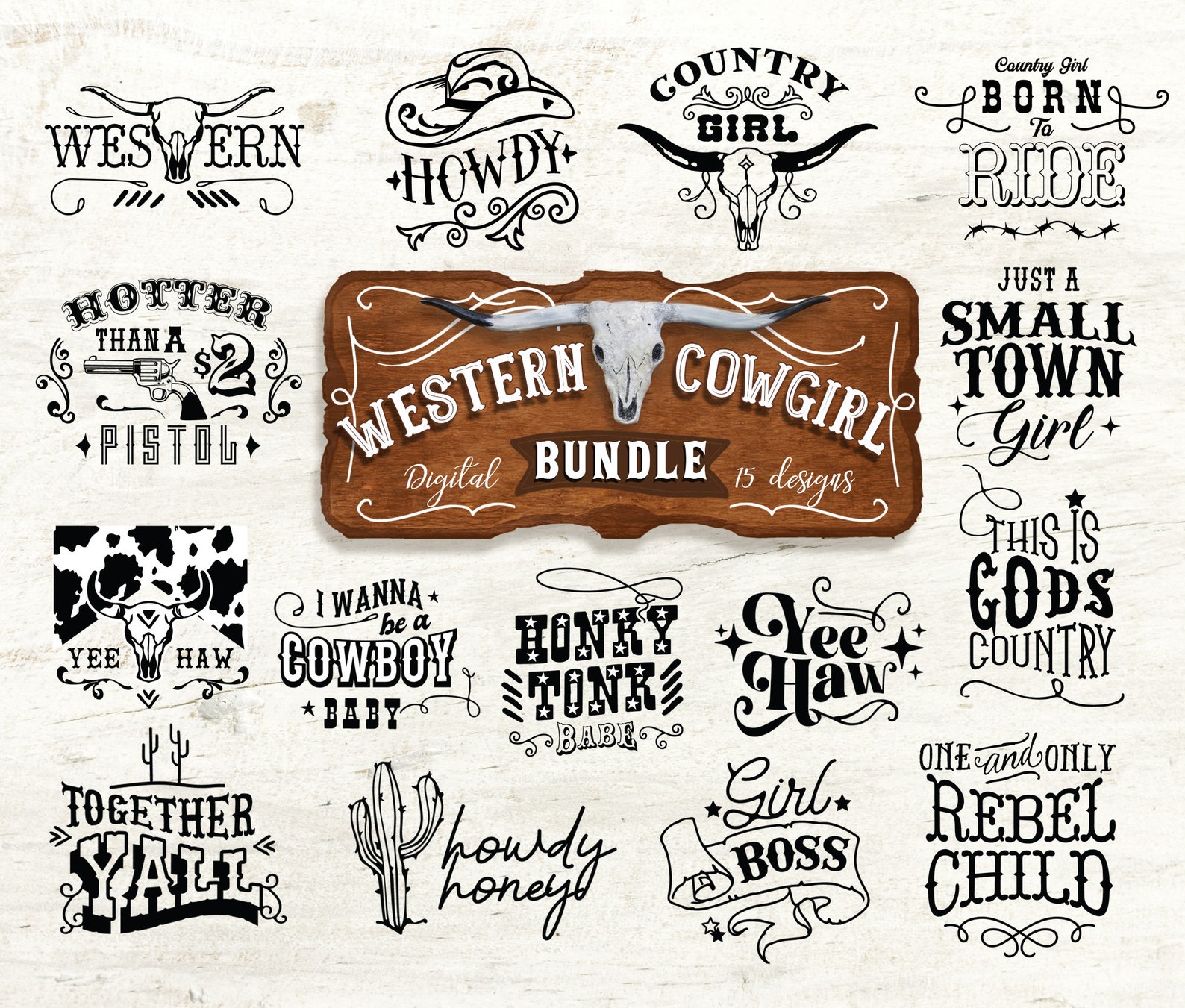 Cowgirl SVG Bundle: Western, Boho, Country Designs (digital Download ...