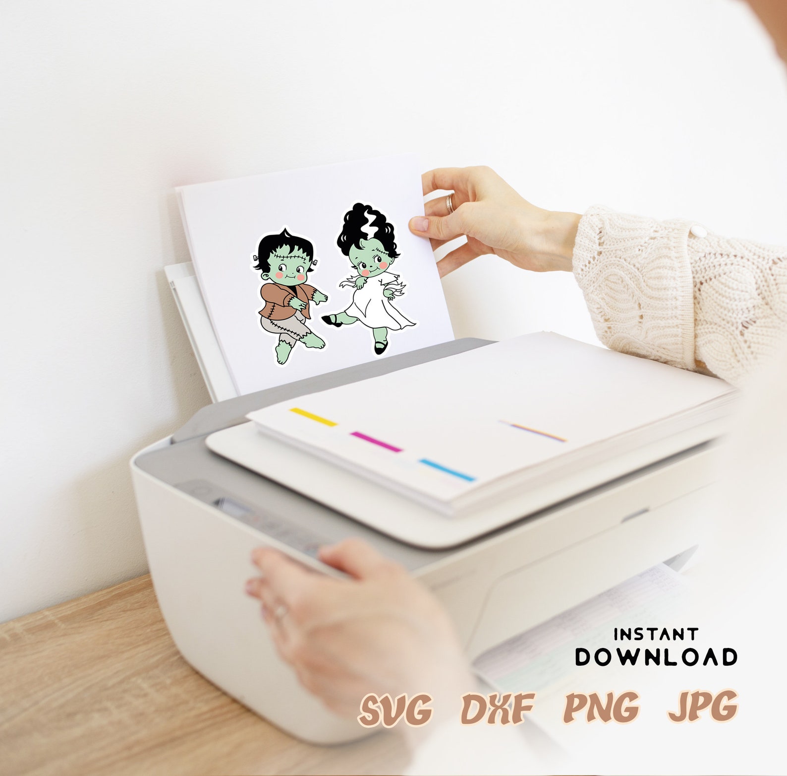 Retro Frankenstein & Bride Kewpie Doll SVG: Halloween Printable ...