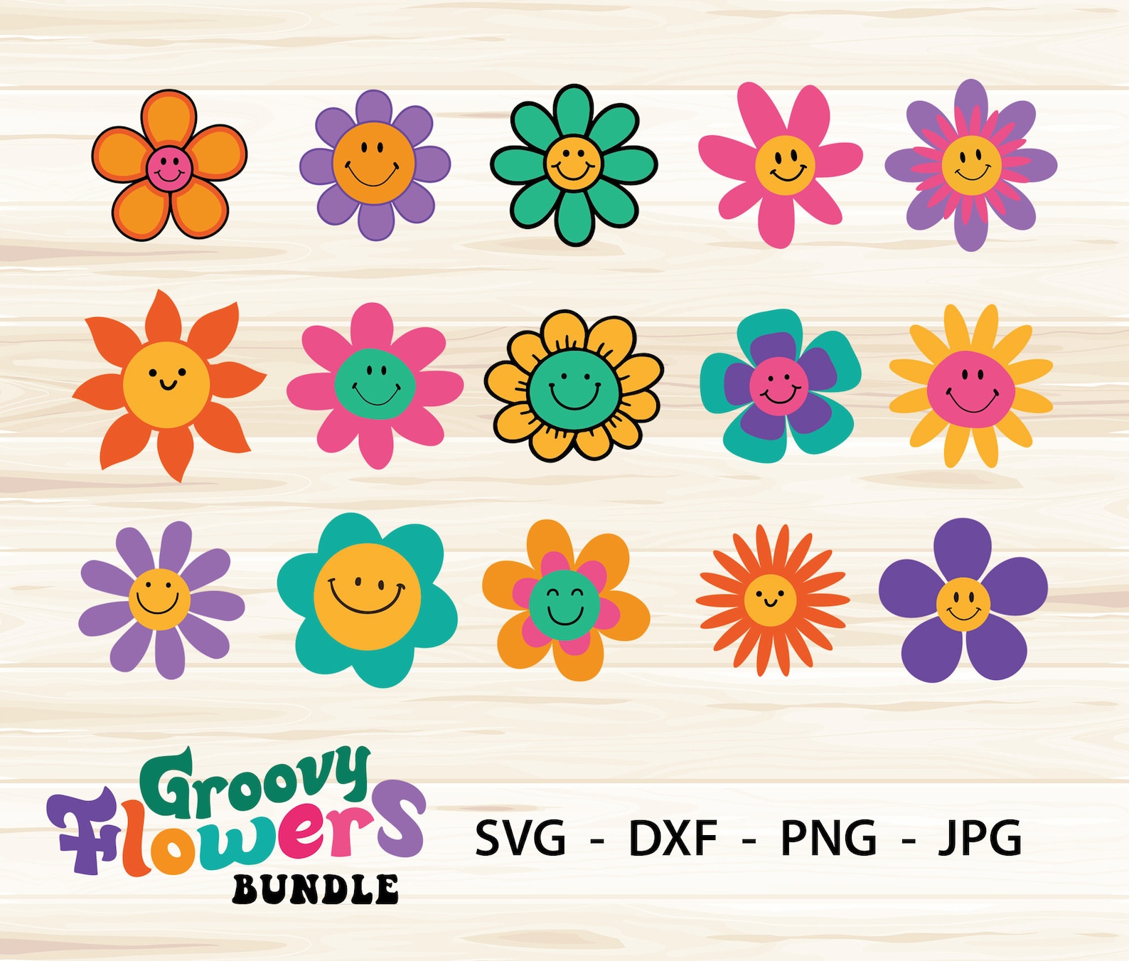 Groovy Flower Bundle Retro Flower SVG Hippie Flower Svg | Etsy